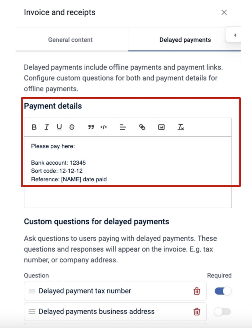 How to configure invoices and receipts for Delegate Registration